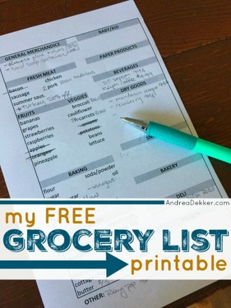 My Free Grocery List Printable